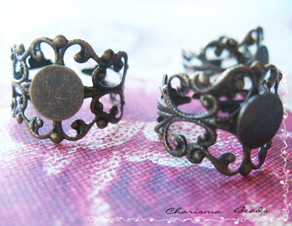 18 Antique Bronze Brass Filigree Adjustable Ring Shanks 18mm, 16mm on ...