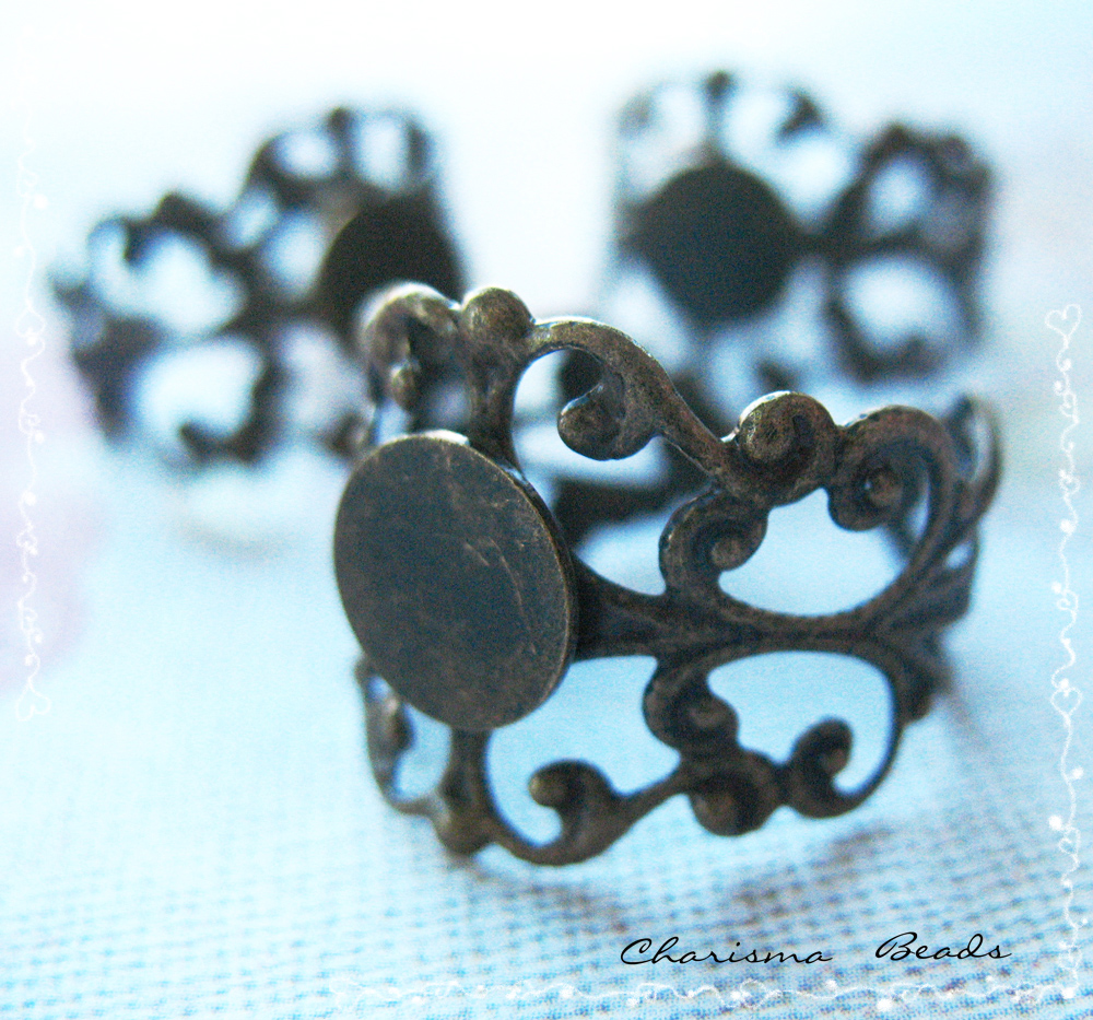 18 Antique Bronze Brass Filigree Adjustable Ring Shanks 18mm, 16mm on ...